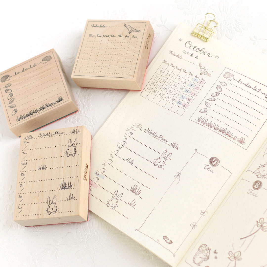 Journal Stamps Planner Wood Rubber Set-monthly Calendar, Weekly ...