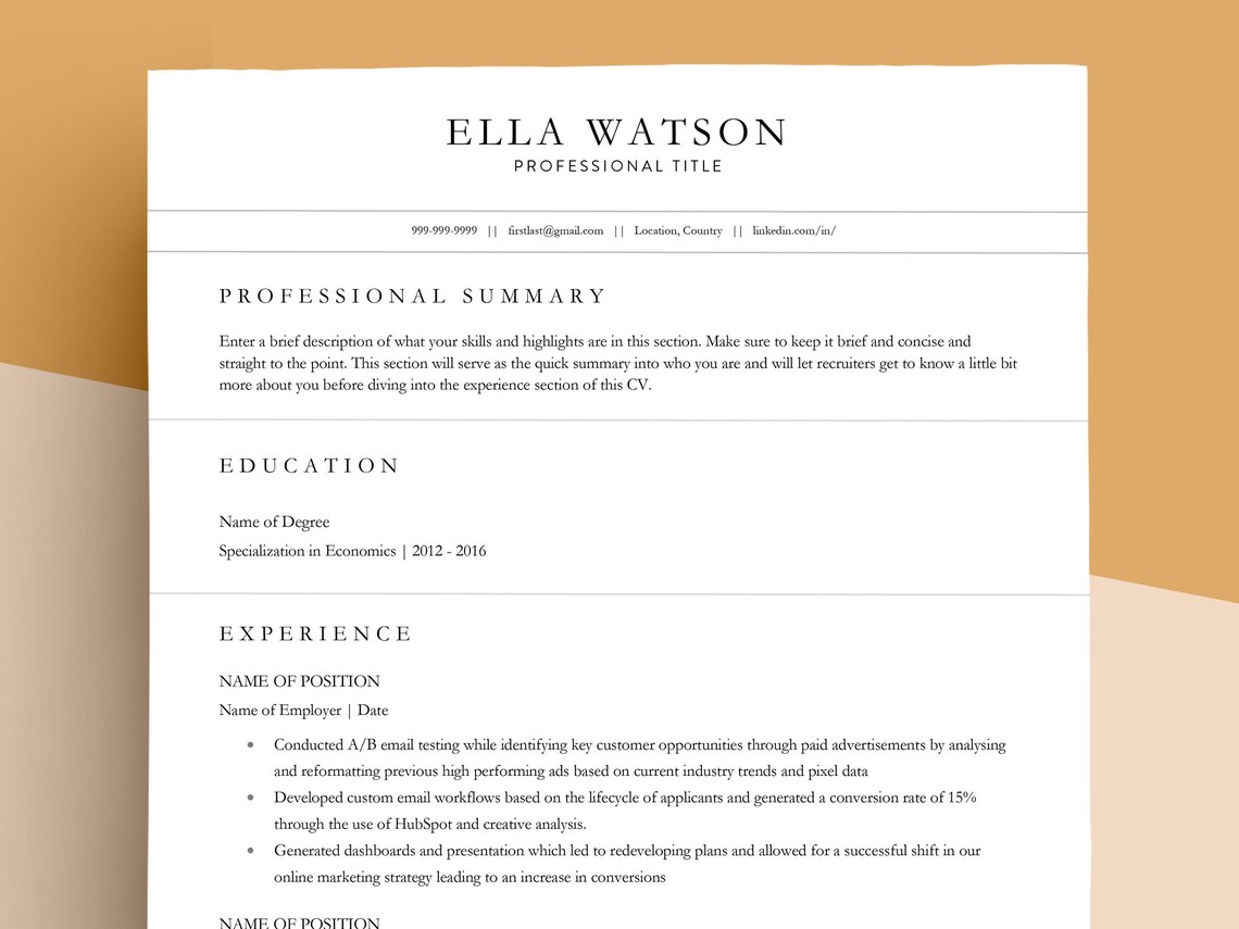Simple Resume Template INSTANT DOWNLOAD Editable Resume - Etsy Canada