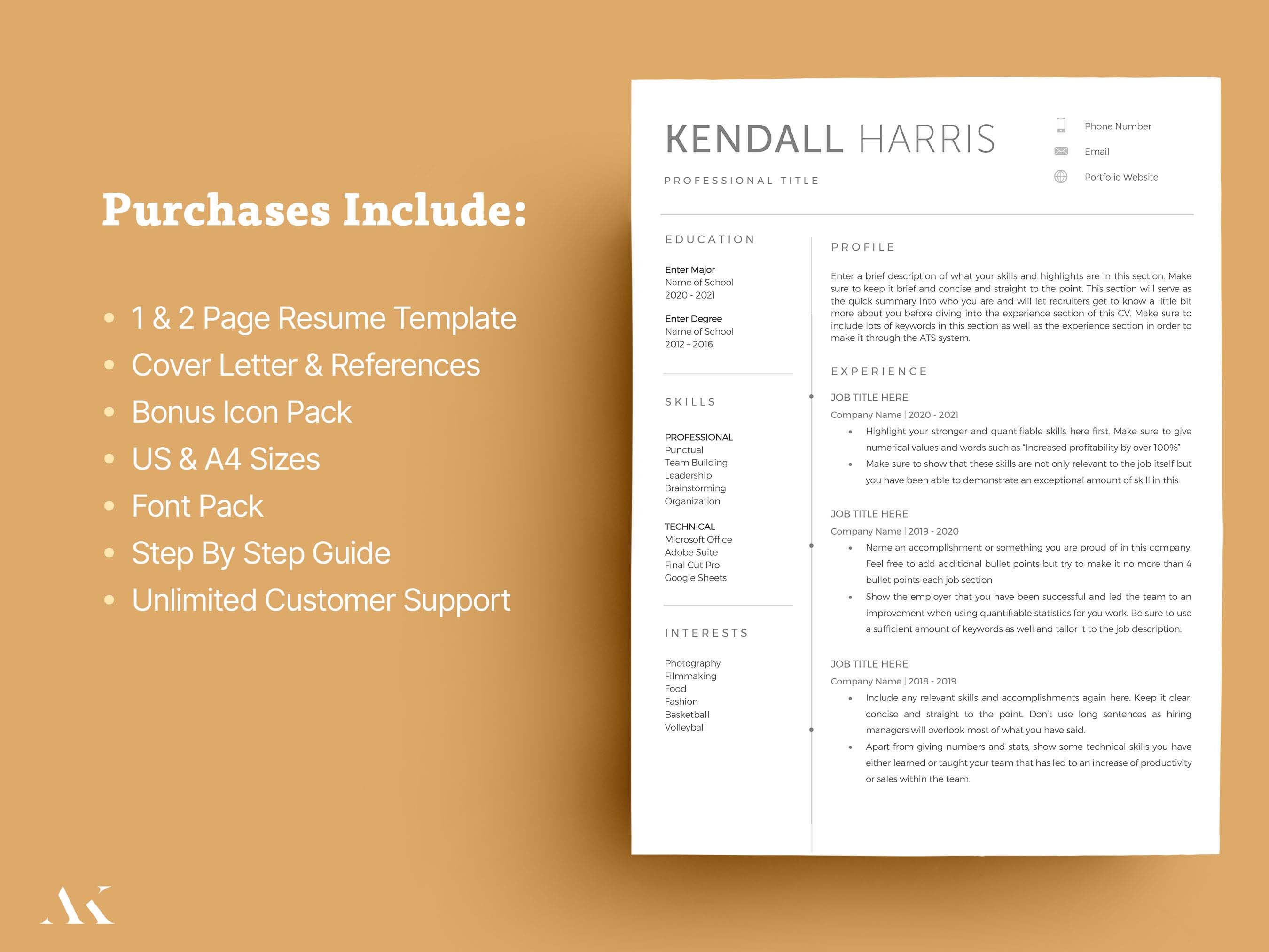 Simple Resume Template INSTANT DOWNLOAD Editable Resume - Etsy Canada