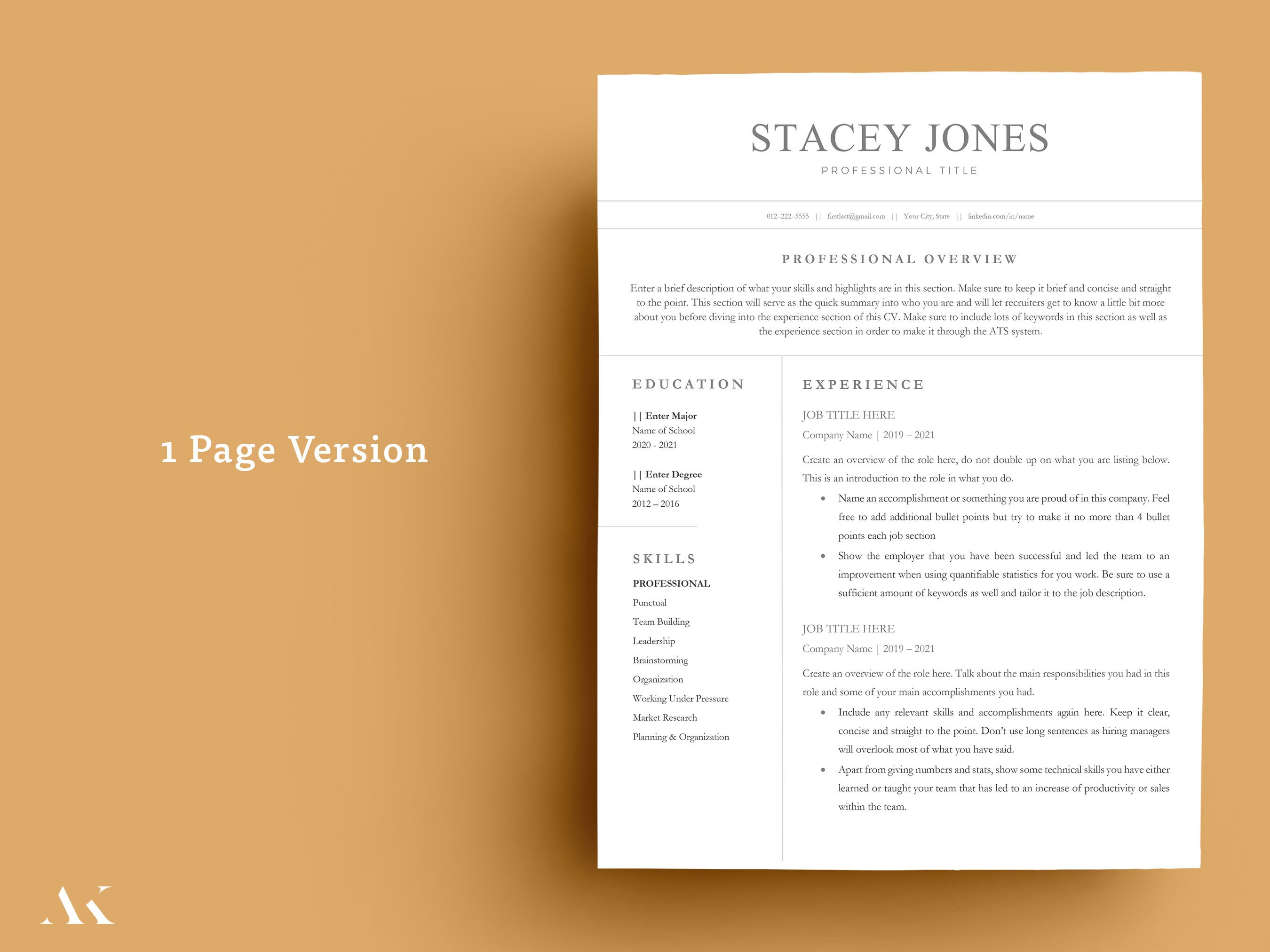 Minimal Resume Template INSTANT DOWNLOAD Editable Resume Modern Resume ...