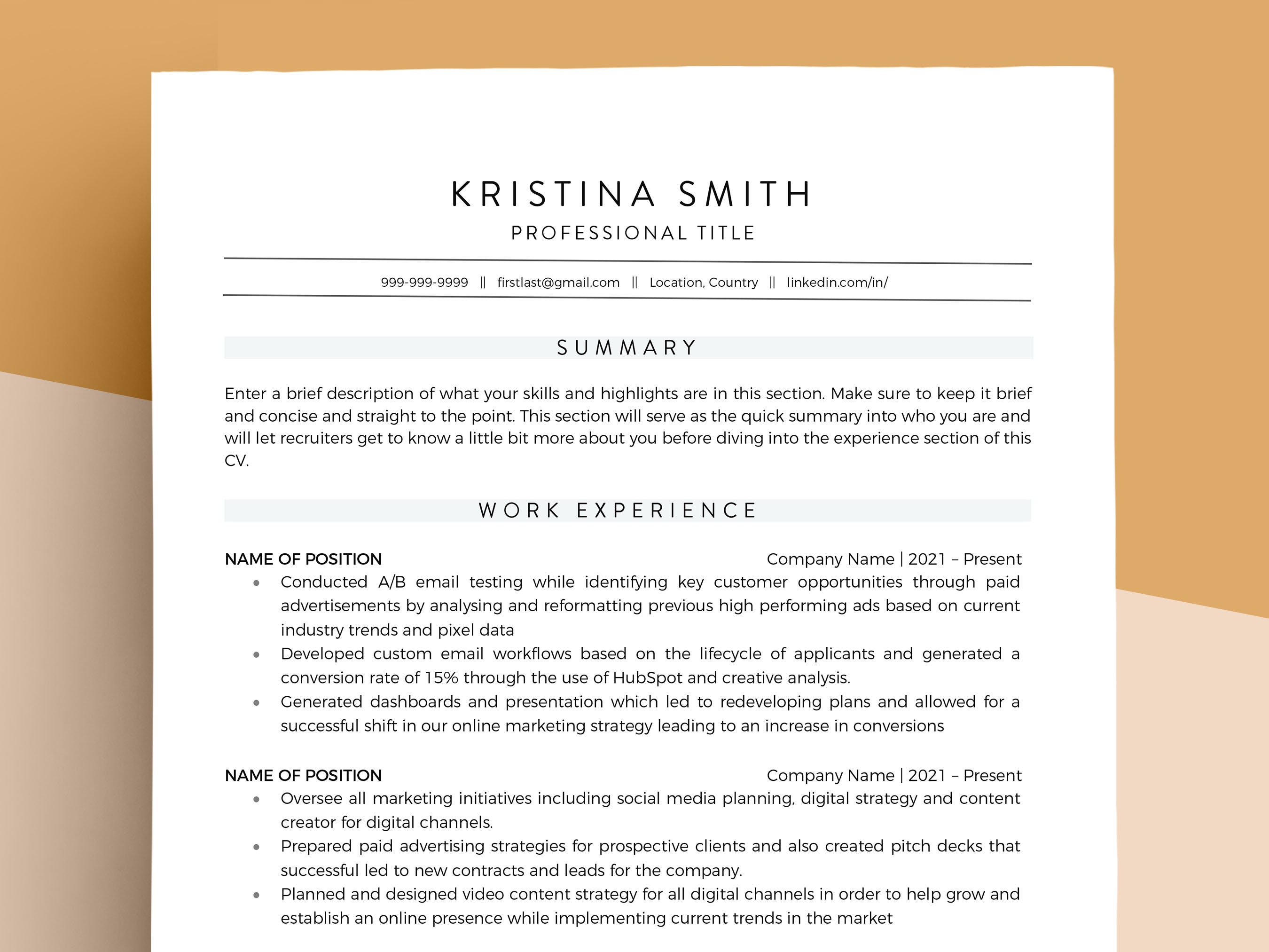 ATS Friendly Resume Template INSTANT DOWNLOAD Editable - Etsy Canada