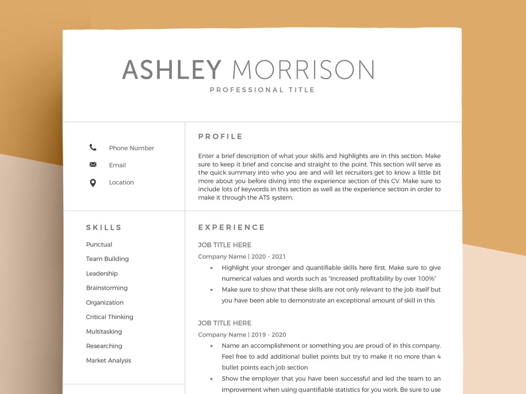 Minimal Resume Template INSTANT DOWNLOAD Editable Resume Modern Resume ...