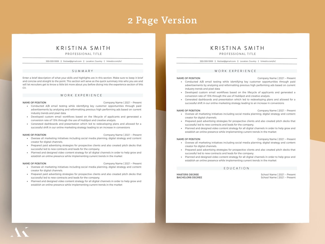 ATS Friendly Resume Template INSTANT DOWNLOAD Editable Resume Modern ...