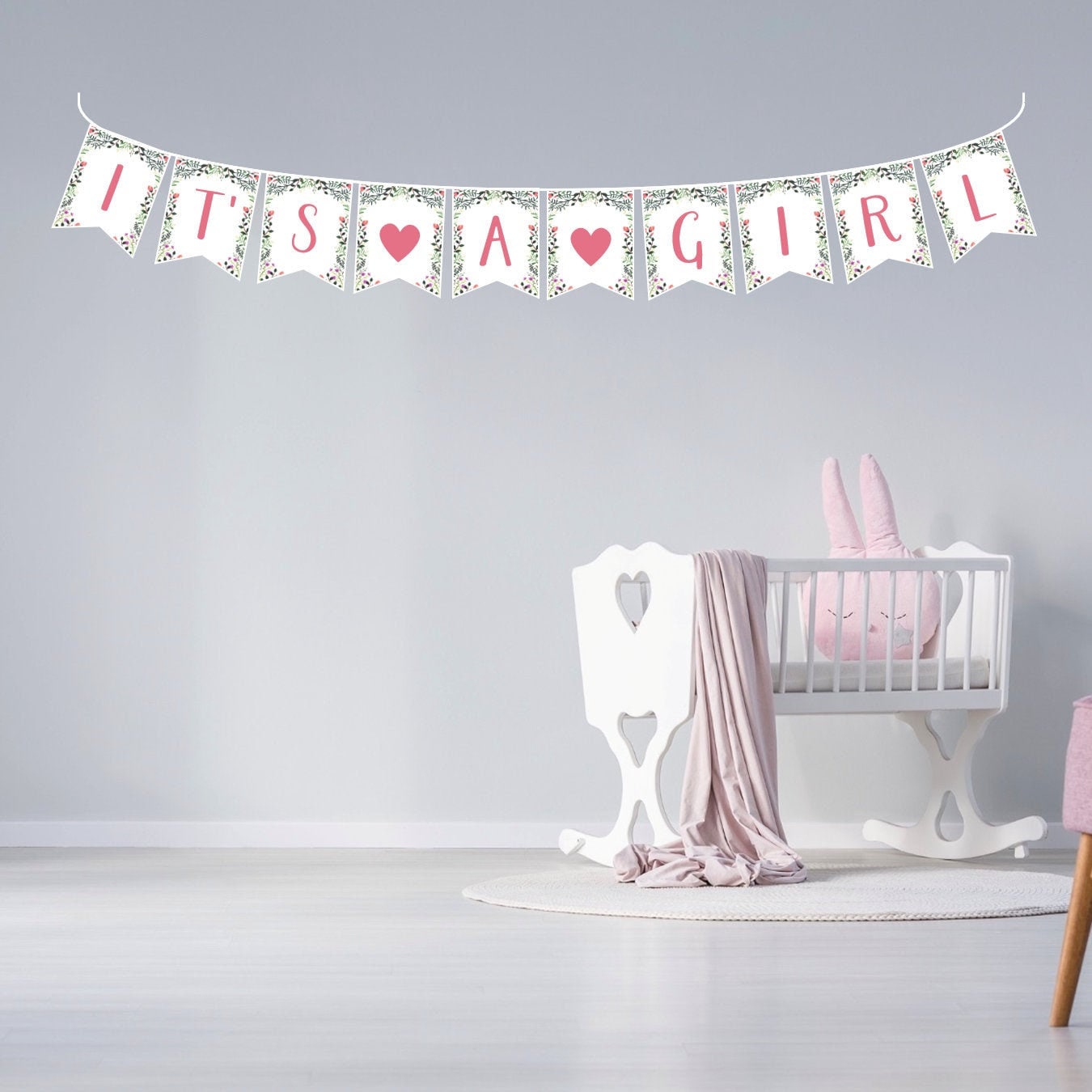 It's A Girl Bunting Printable - Baby Girl - Floral - Pink - Flag ...