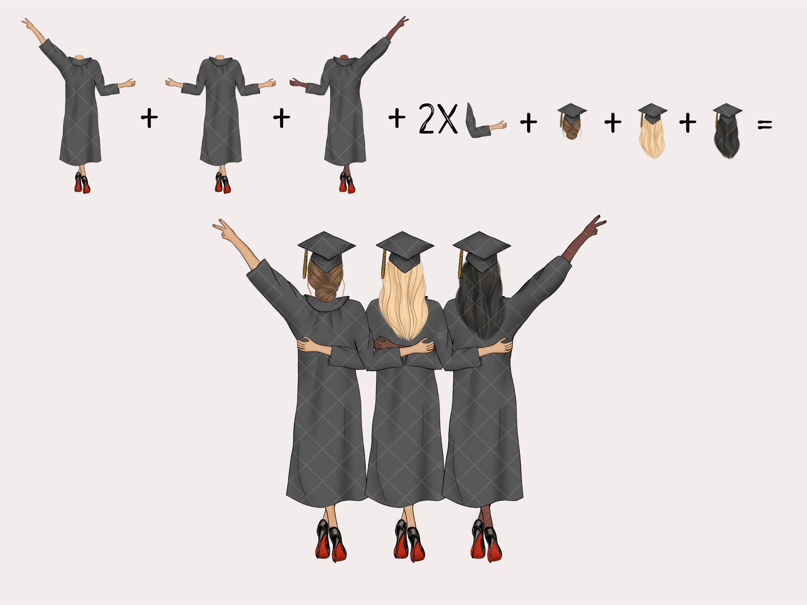 Graduation Clipart, Best Friends Clipart, Customizable Clipart ...