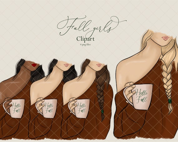 Hello Fall Clipart Autumn Girl Clipart Autumn Illustration - Etsy