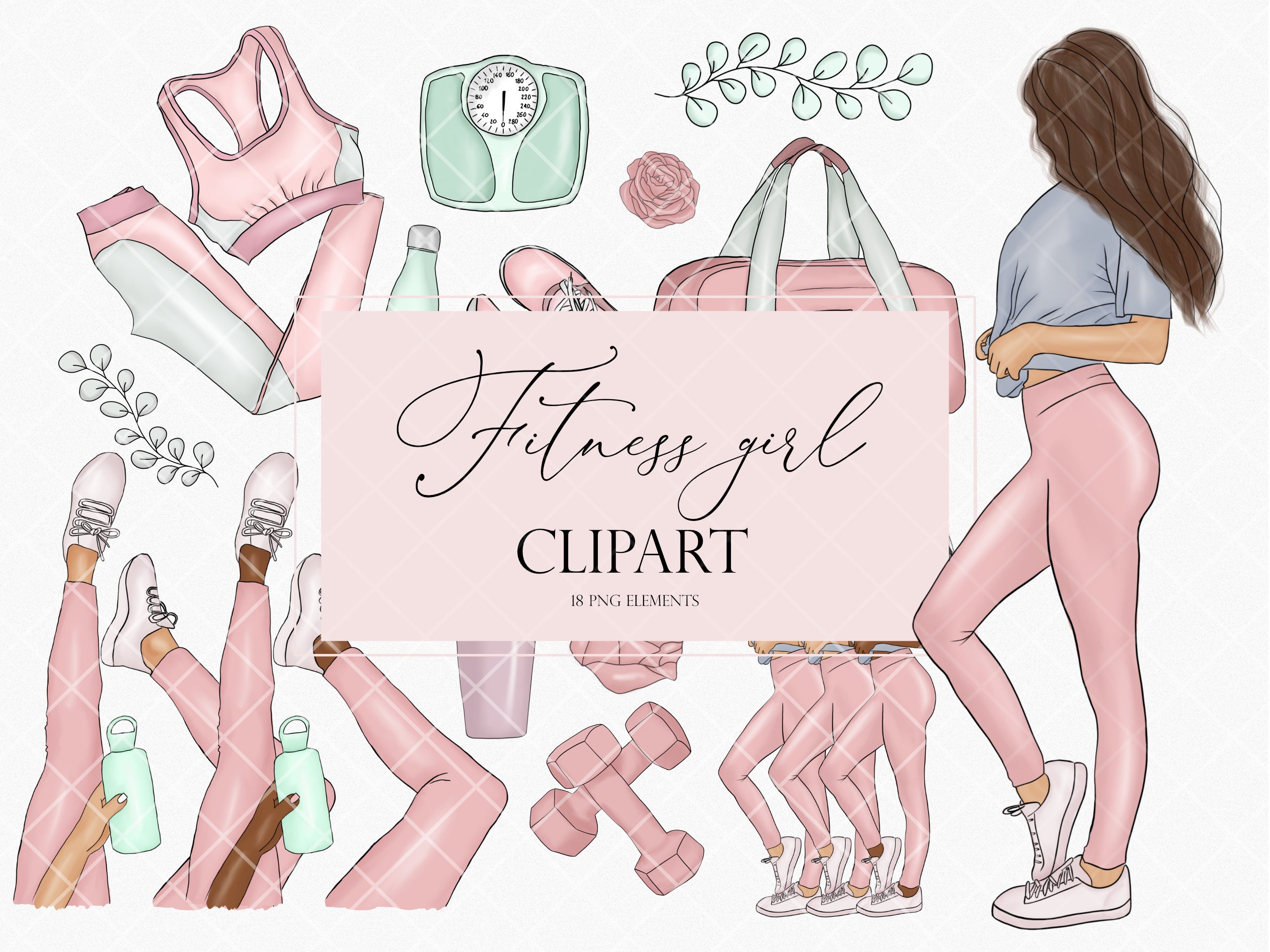 Gym Girl Clipart Fitness Clipart Fashion Girl Clipart | Etsy