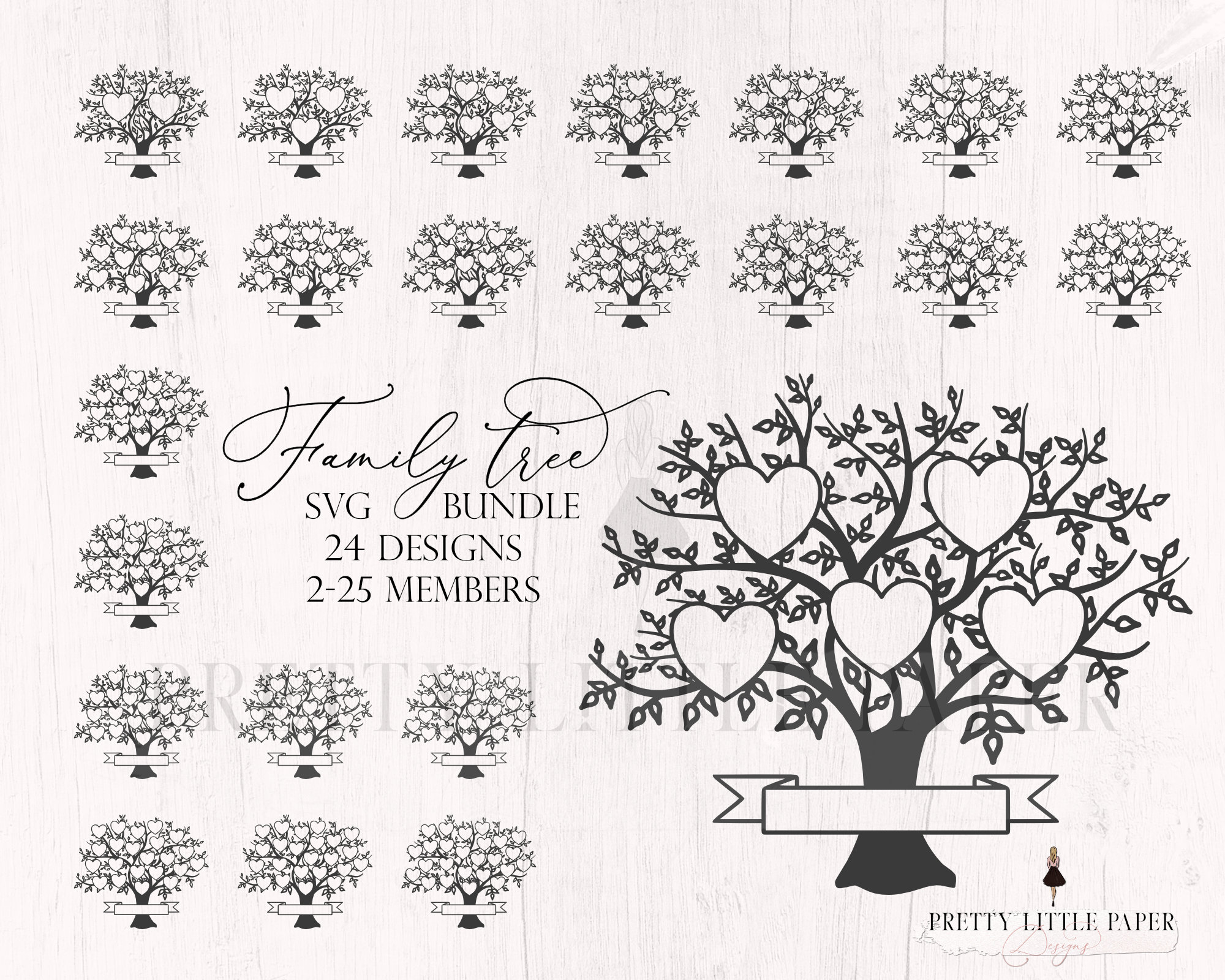 Family Tree Svg 2-25 Members Family Tree Svg Bundle Tree of - Etsy