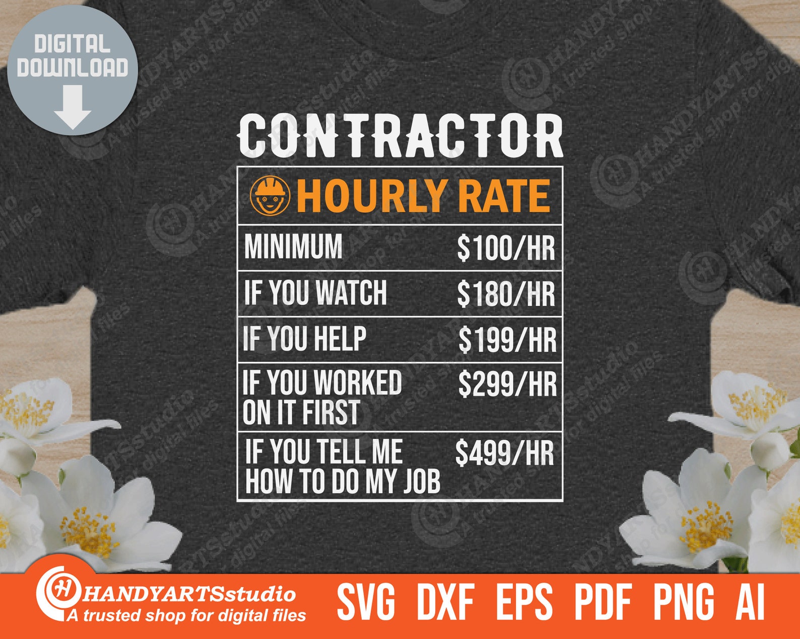 Contractor Hourly Rate Svg Cutting File Hourly Rate Wall Art | Etsy
