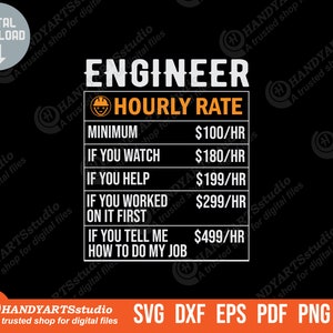 Engineer Hourly Rate Svg Cutting File, Engineer Gift Design Svg ...