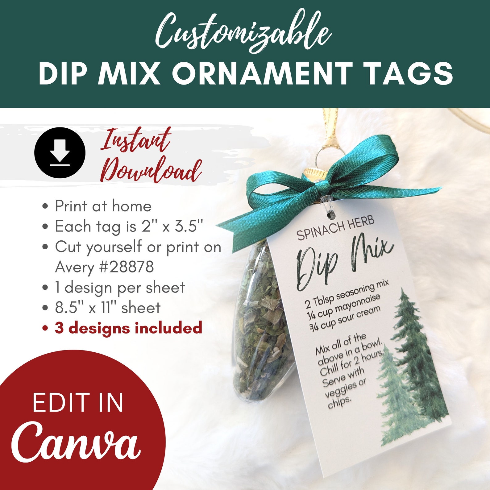 Editable Dip Mix Ornament Tags | 3 Label Designs (instant Download) - Etsy