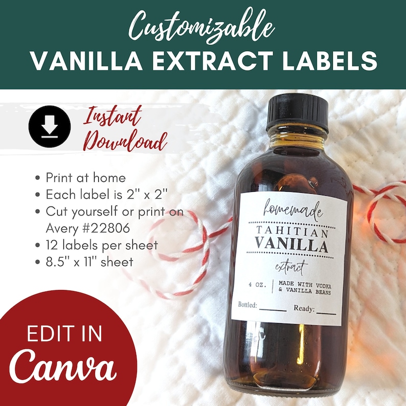 Editable Vanilla Extract Label Print at Home Handmade - Etsy