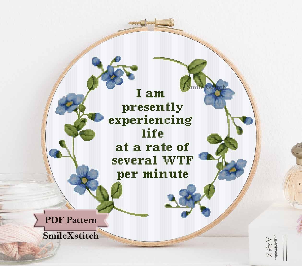 Funny Cross Stitch Pattern Swearing Cross Stitch WTF Floral - Etsy