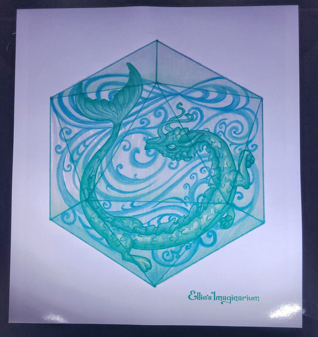 D20 Water Elemental Dragon Art Print - Etsy
