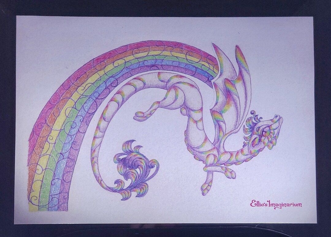 Rainbow Dragon Art Print - Etsy