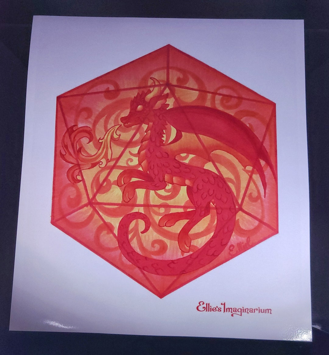 D20 Fire Elemental Dragon Art Print - Etsy