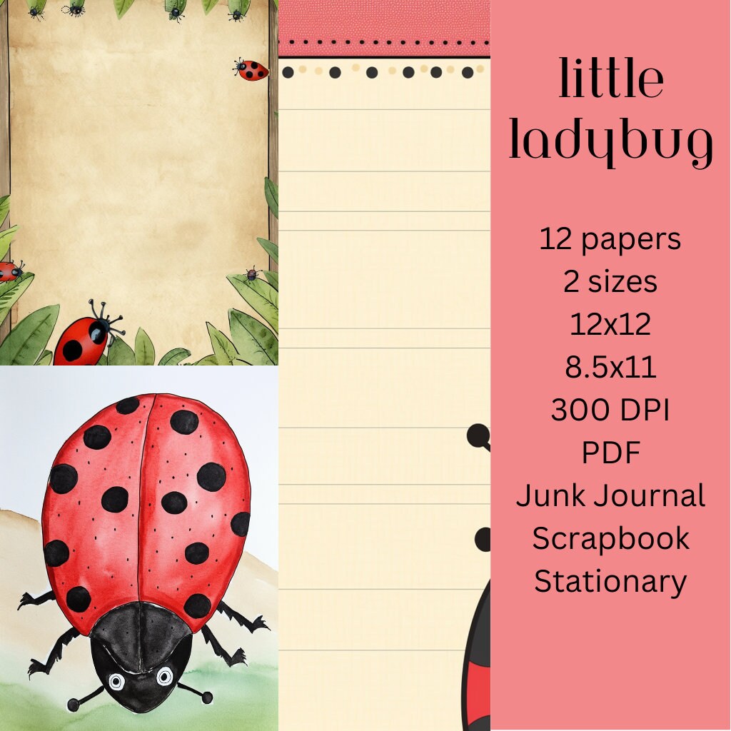 2 Sizes-12x12 and 8.5x11 Watercolor Ladybugs, High Resolution Printable ...