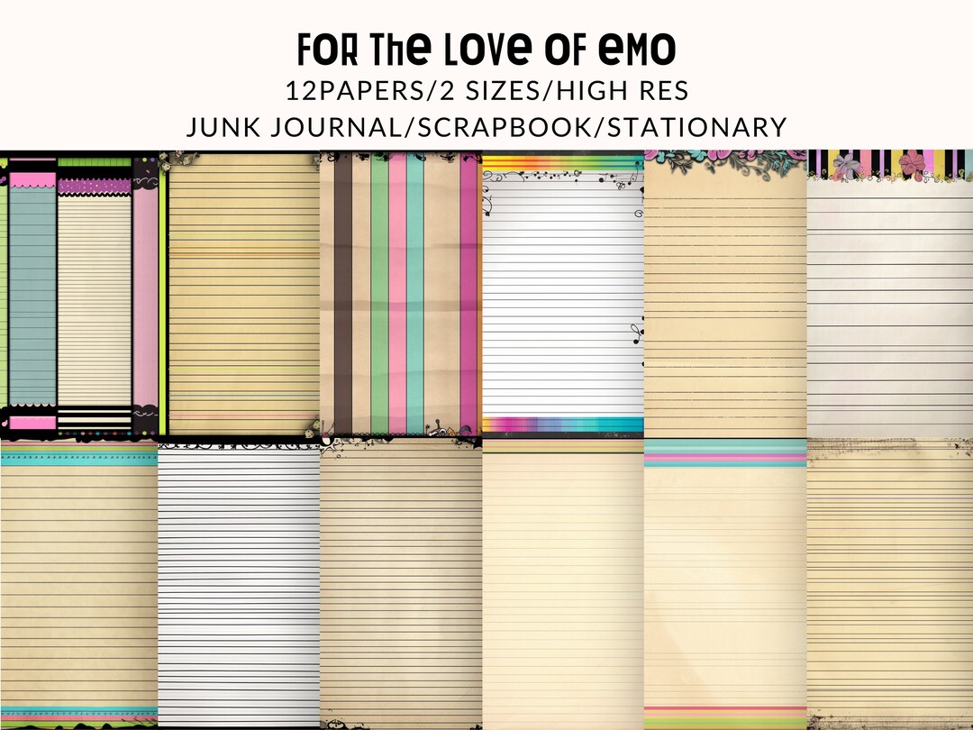 2 Sizes, 12x12 and 8.5x11- 12 Printable Papers, Emo Themed, Colorful ...