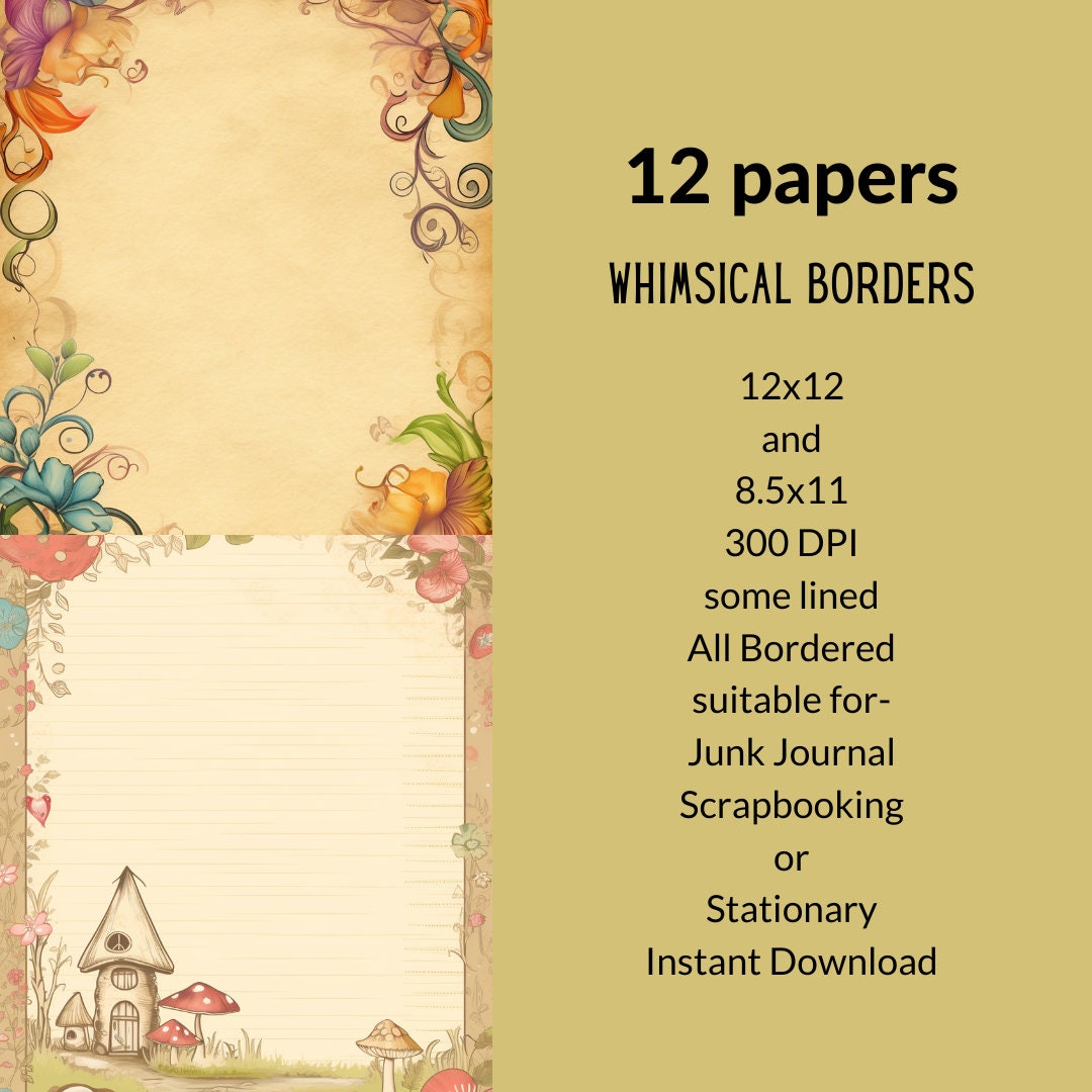 2 Sizes-12x12 and 8.5x11 12 Papers With Whimsical, Floral Borders and ...