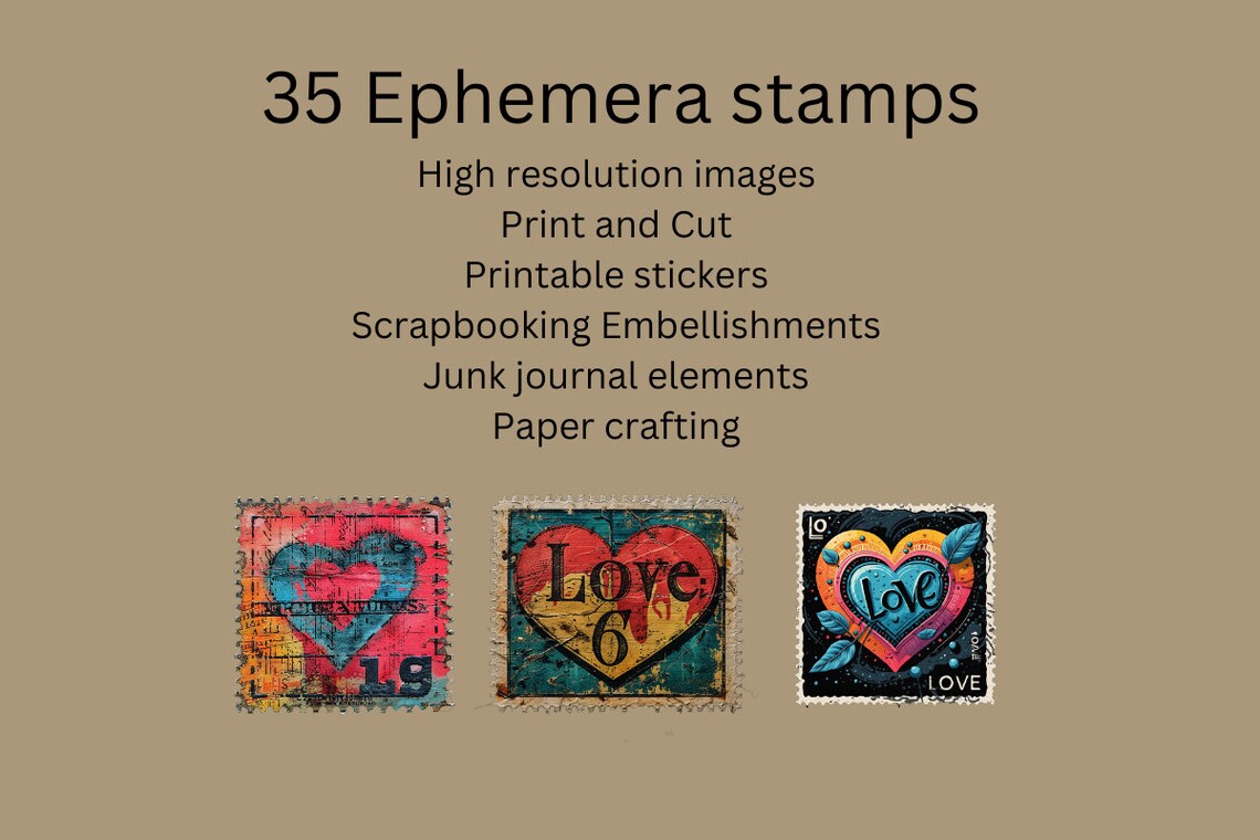 Printable Ephemera- 35 Postage Stamps LOVE Themed, Cut Out/stickers/junk Journals, Scrapbooking ...