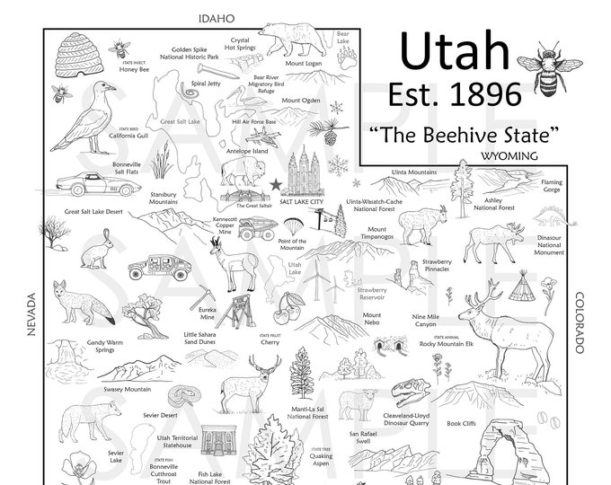 Utah Coloring Page, Utah Map Coloring Page, Utah Printable Coloring ...