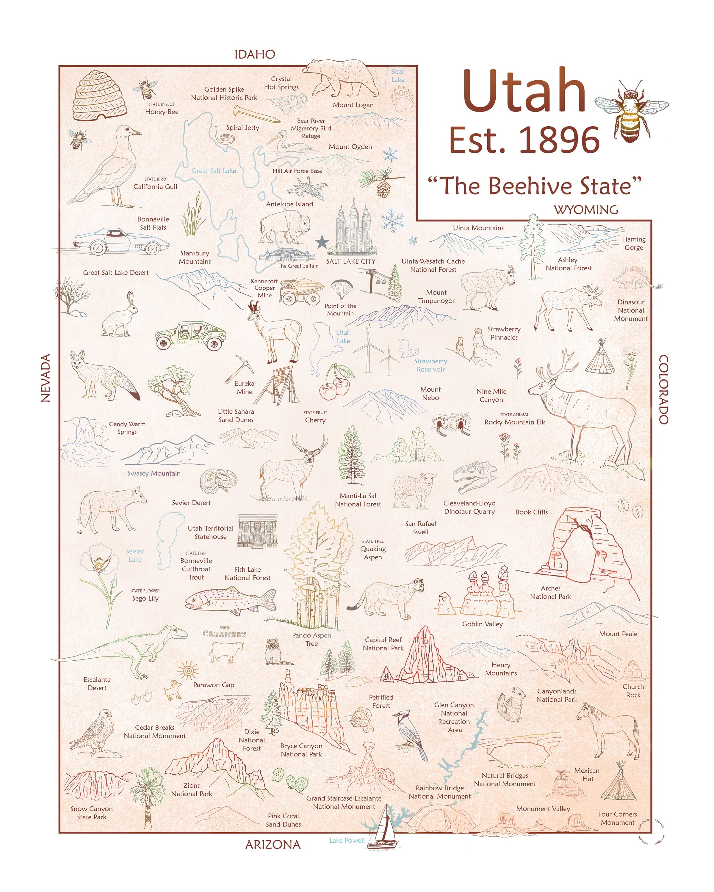 Utah Map Print - Etsy