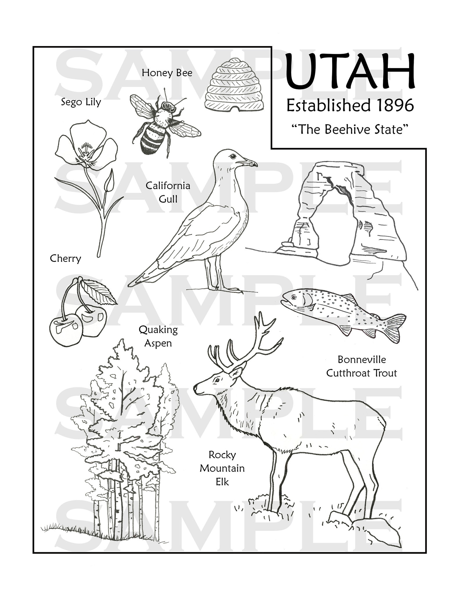Utah Coloring Page - Etsy