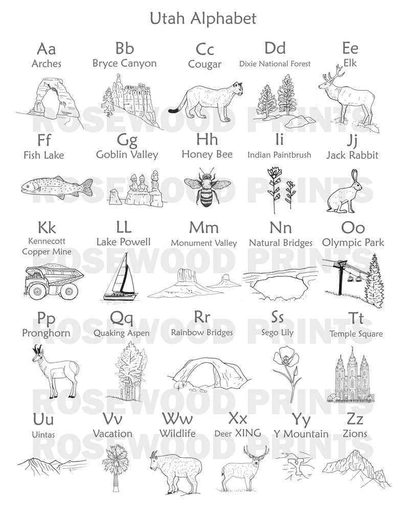 Utah Alphabet Coloring Page - Etsy