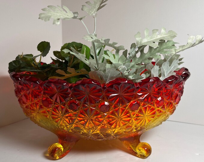Vintage LE Smith - Daisy and Button - Amberina Footed Fruit/console ...