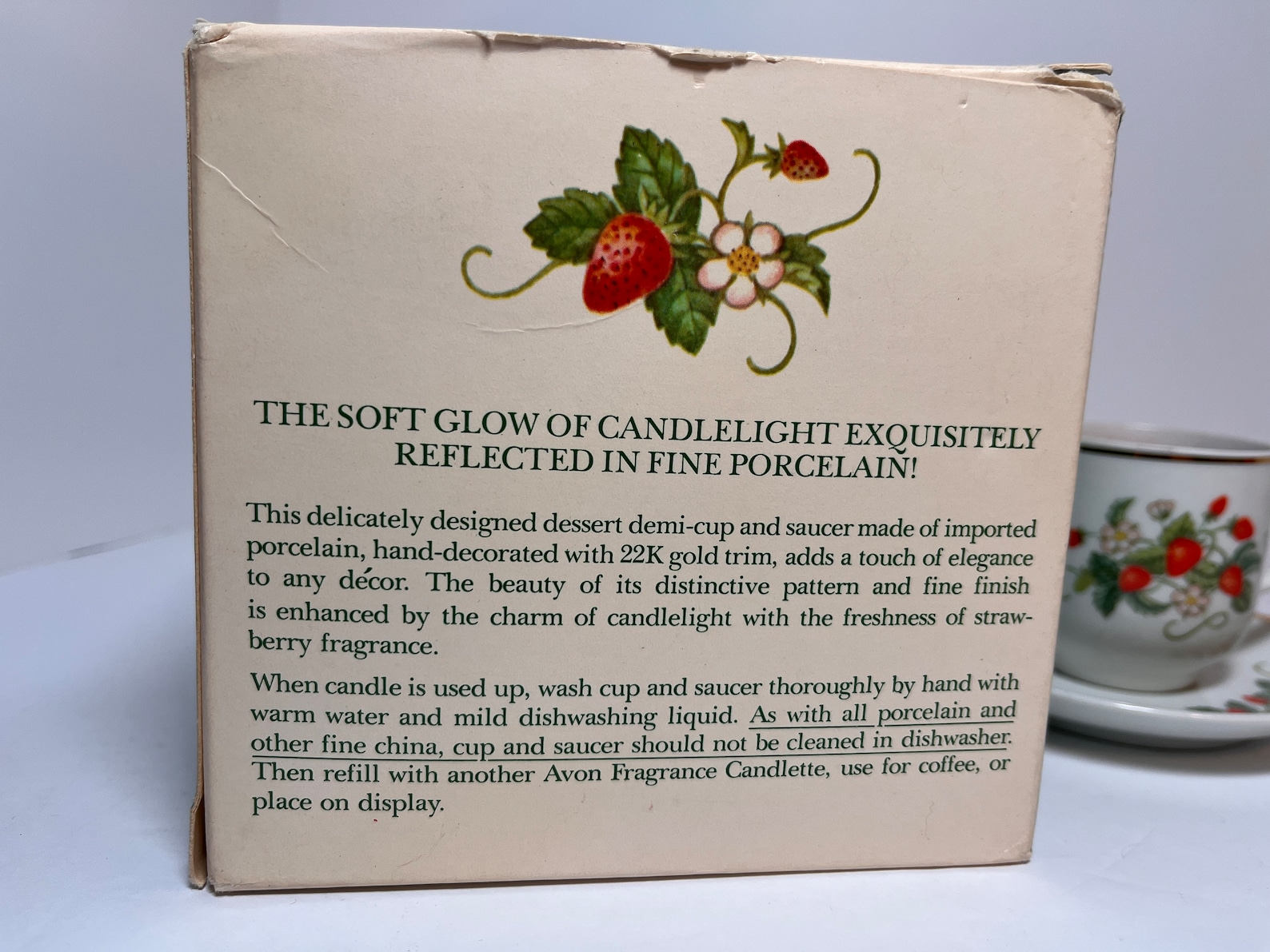 Avon Strawberry Porcelain Demi-cup Strawberry Fragrance Candlette With ...