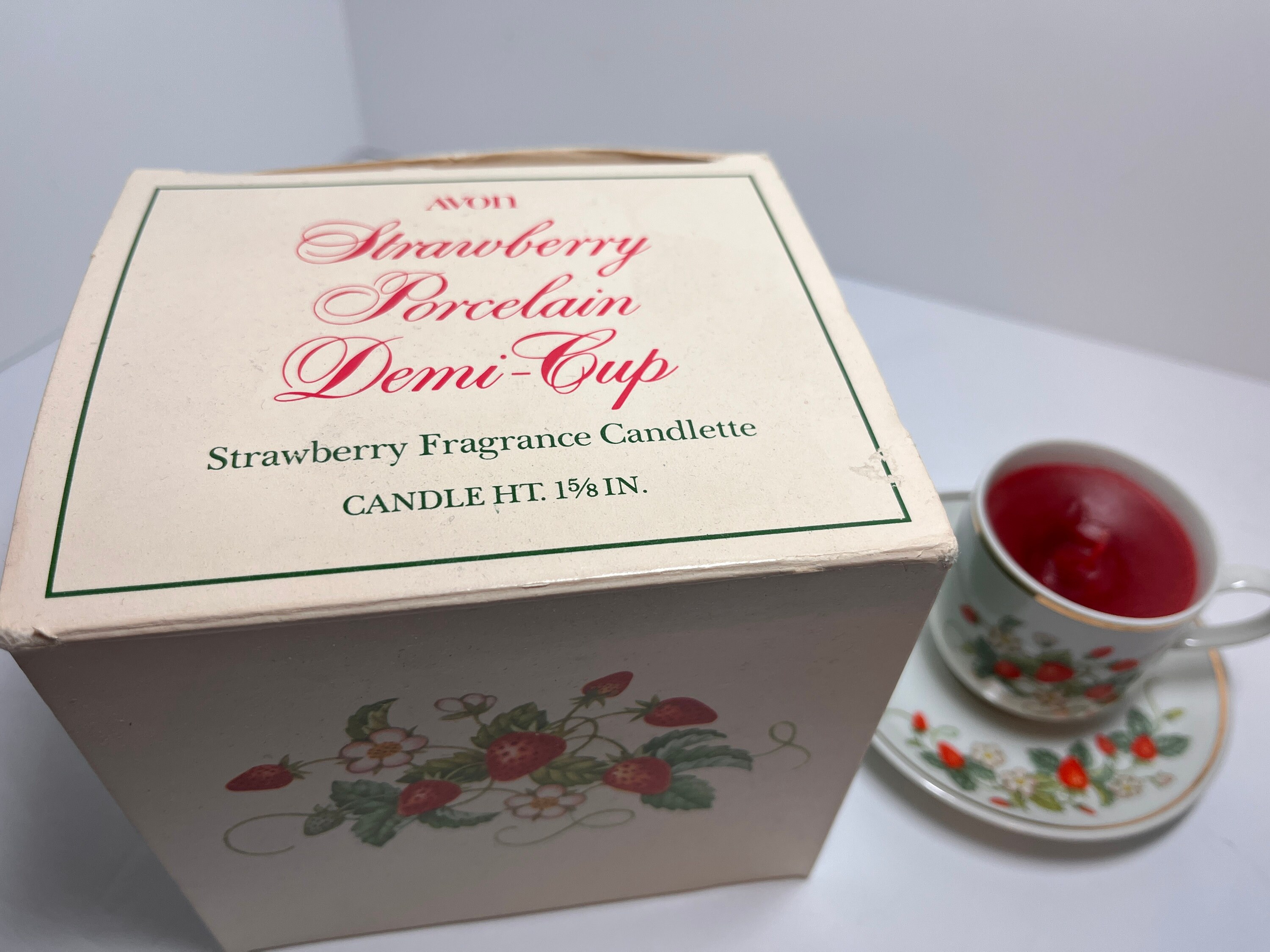 Avon Strawberry Porcelain Demi-cup Strawberry Fragrance Candlette With ...
