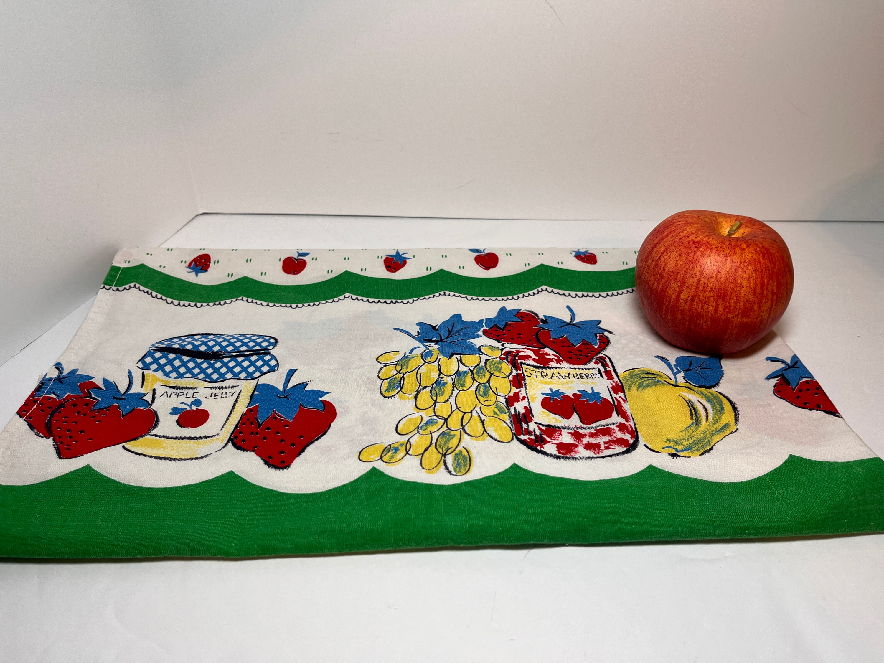 Large Vintage Kitchen Towel, Cotton, Apple Jelly and Strawberry Jam ...