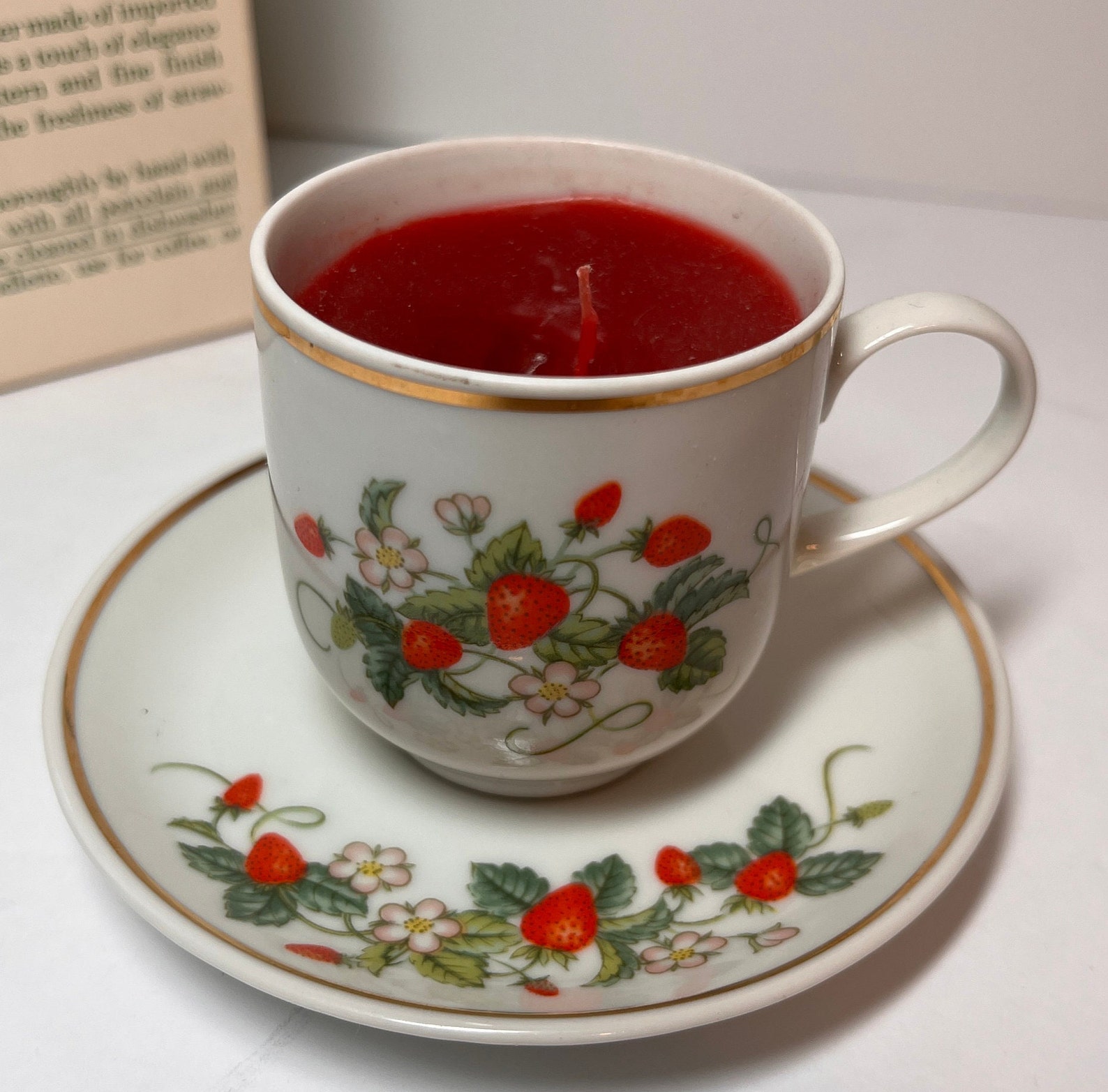 Avon Strawberry Porcelain Demi-cup Strawberry Fragrance Candlette With ...