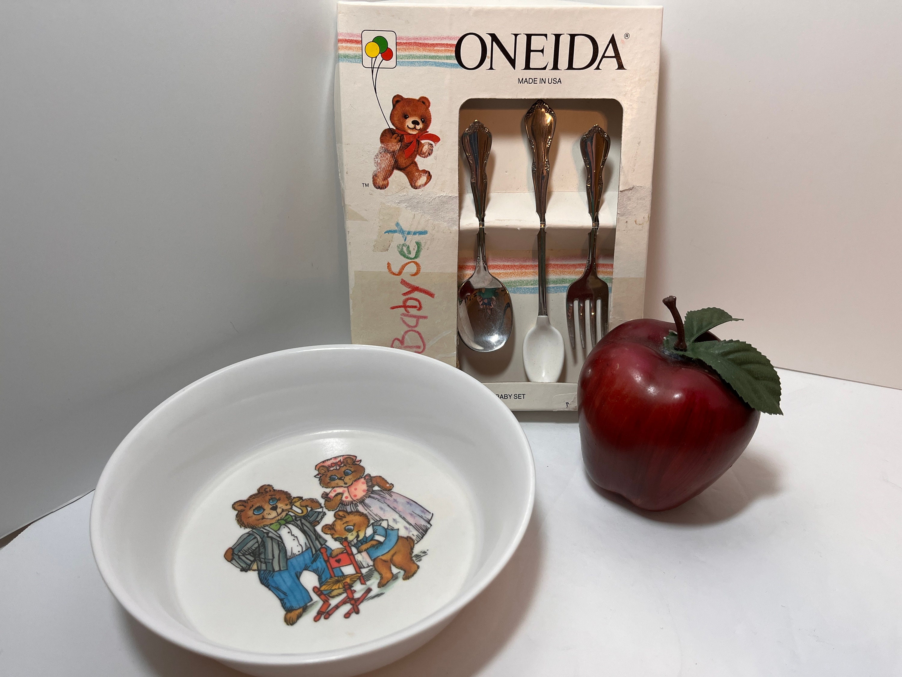 Vintage Oneida "toddletime" Stainless Baby/toddler Set With Melamine ...