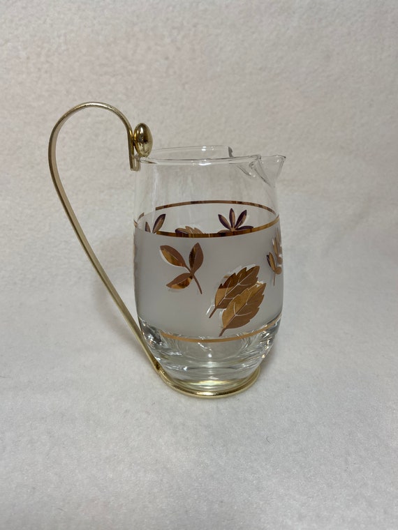 Vintage Gold Leaf Frosted Glass Libbey Small Pitcher with | Etsy