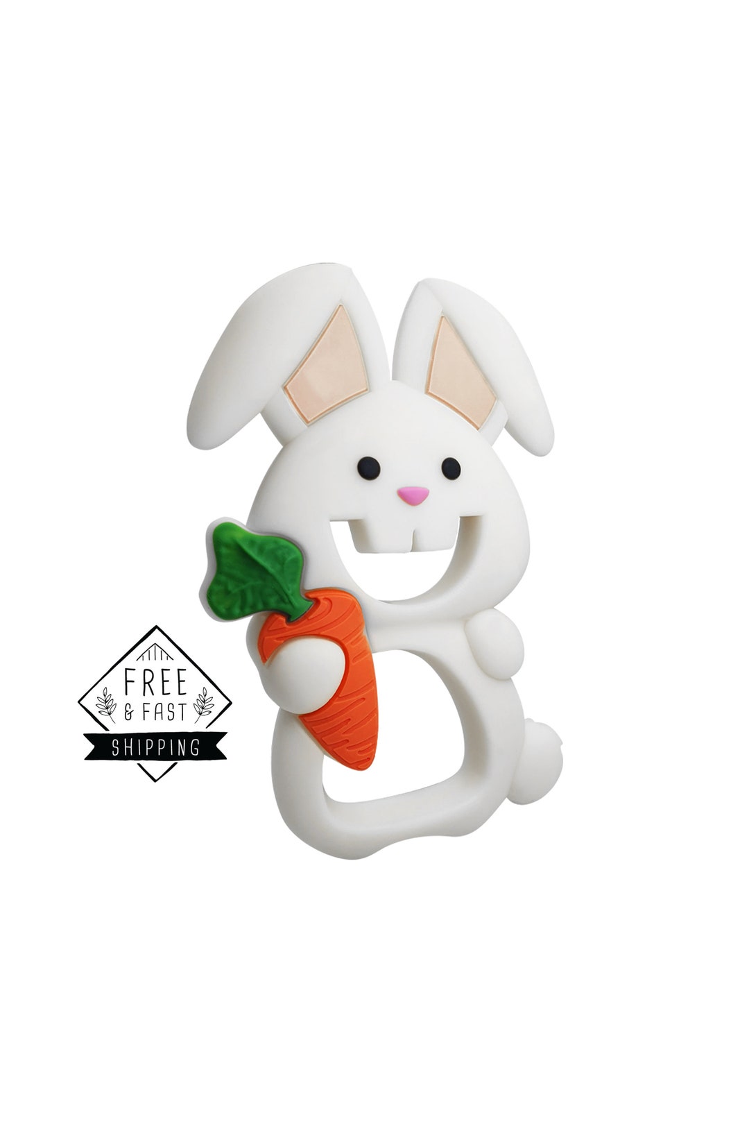 Baby Teether Bunny Rabbit Sensory Teething Toy Silicone Chewable ...