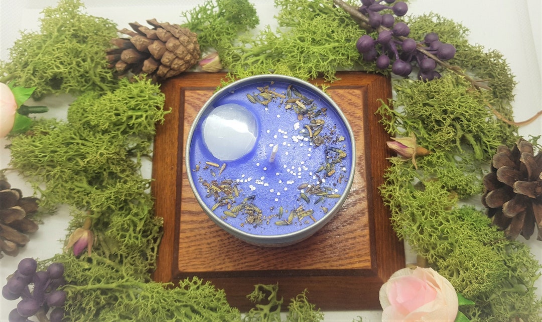 Moon Energy - Selenite Celestial Crystal Candle, With Sage and Dead Sea ...
