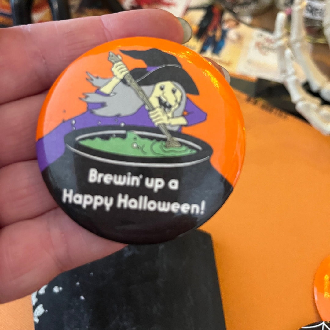 Vintage Large Halloween Witch Pin Button - Etsy