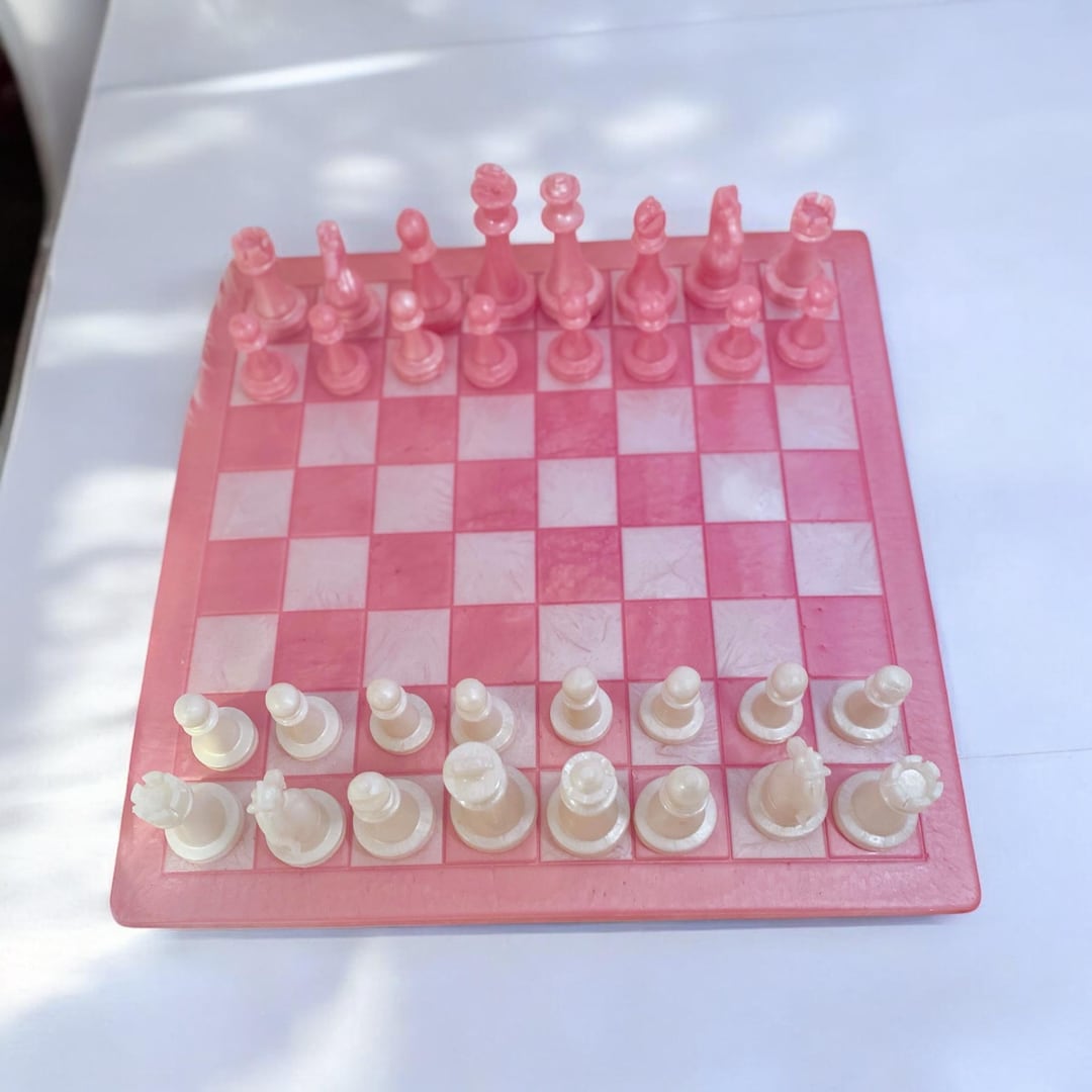 Pearlescent Pink and White Resin Chess Set, Resin Chess Board, Pink and ...