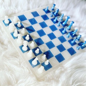 Blue and White Resin Chess Set, Resin Chess Board, Blue Chess Set ...