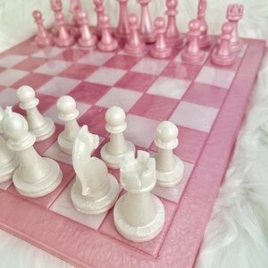 Pearlescent Pink and Pearl White Resin Chess Set, Resin Chess Board ...