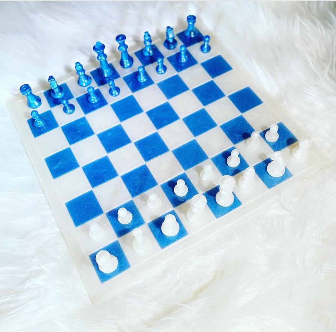 Blue and White Resin Chess Set, Resin Chess Board, Blue Chess Set ...