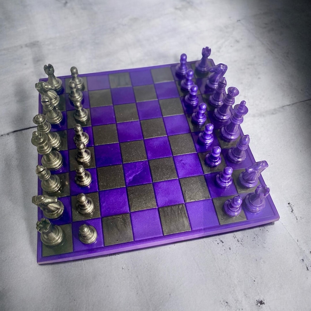 Purple and Black Resin Chess Set, Witchy Resin Chess Board, Purple ...