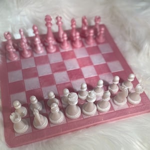 Pearlescent Pink and Pearl White Resin Chess Set, Resin Chess Board ...