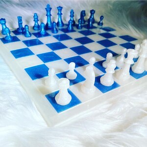 Blue and White Resin Chess Set, Resin Chess Board, Blue Chess Set ...