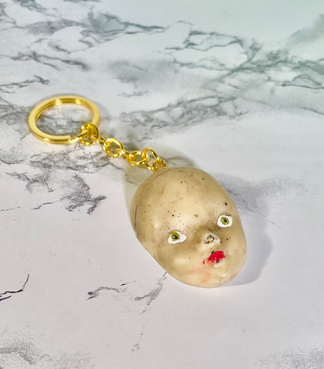 Broken Doll Face Keychain, Weird Doll, Creepy Doll Keychain, Oddities ...