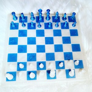 Blue and White Resin Chess Set, Resin Chess Board, Blue Chess Set ...