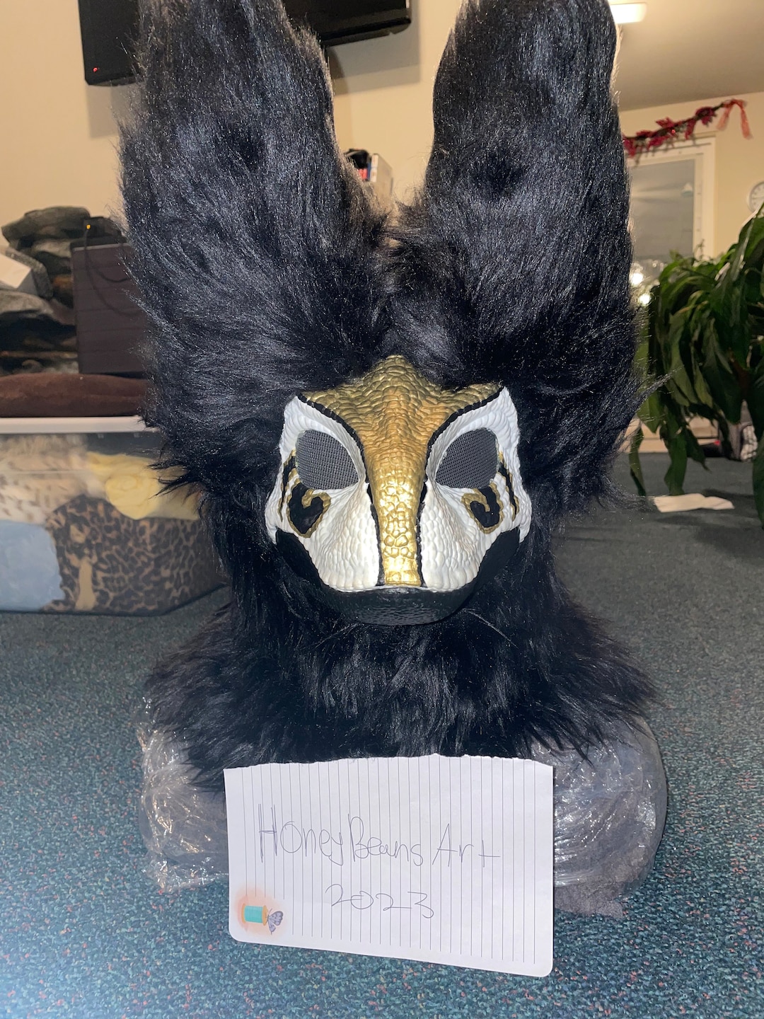 Raptor Dino Mask Fully Furred Fursuit With Ears and Hood Head Only ...