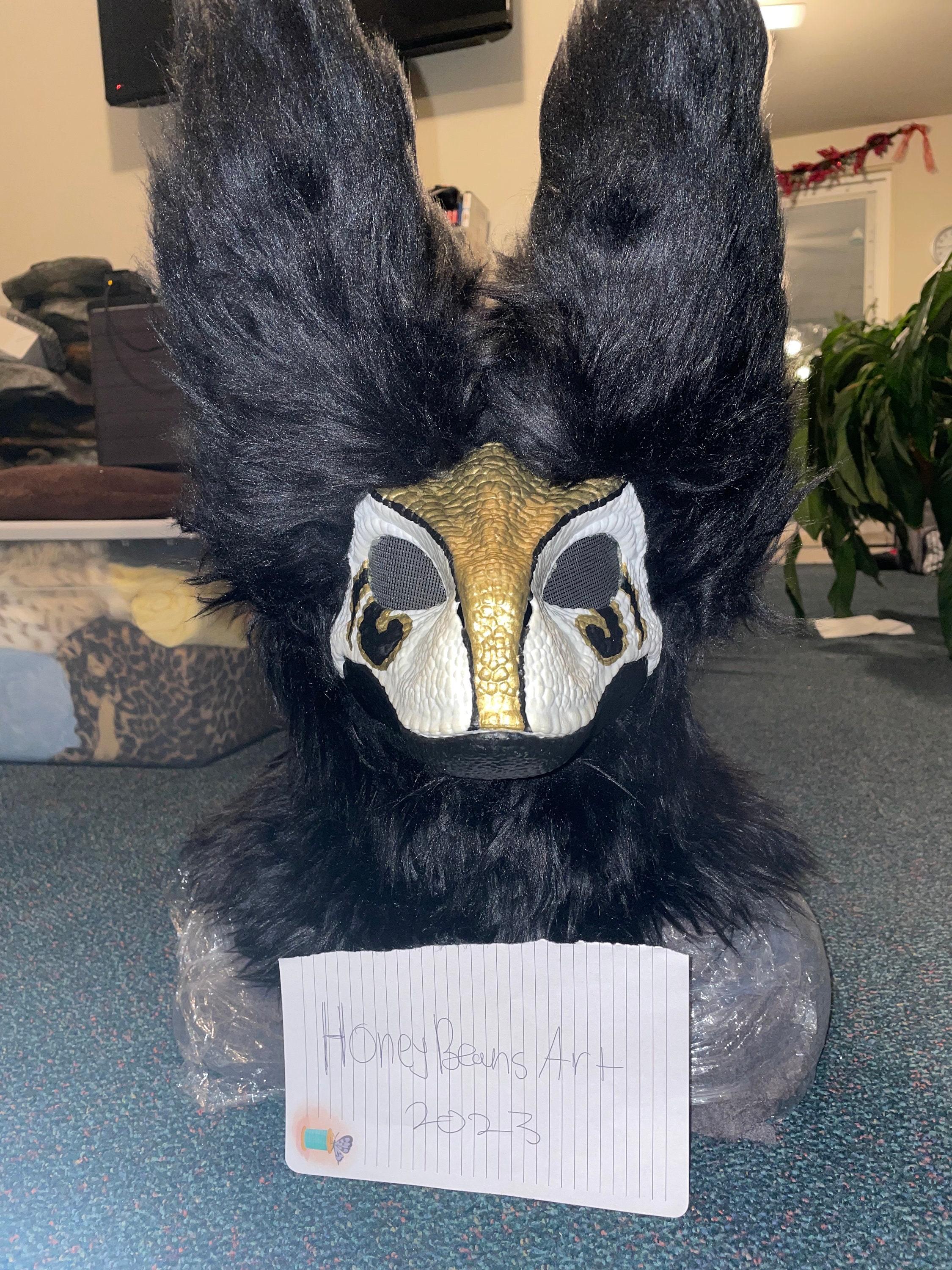 Raptor Dino Mask Fully Furred Fursuit With Ears and Hood Head Only ...