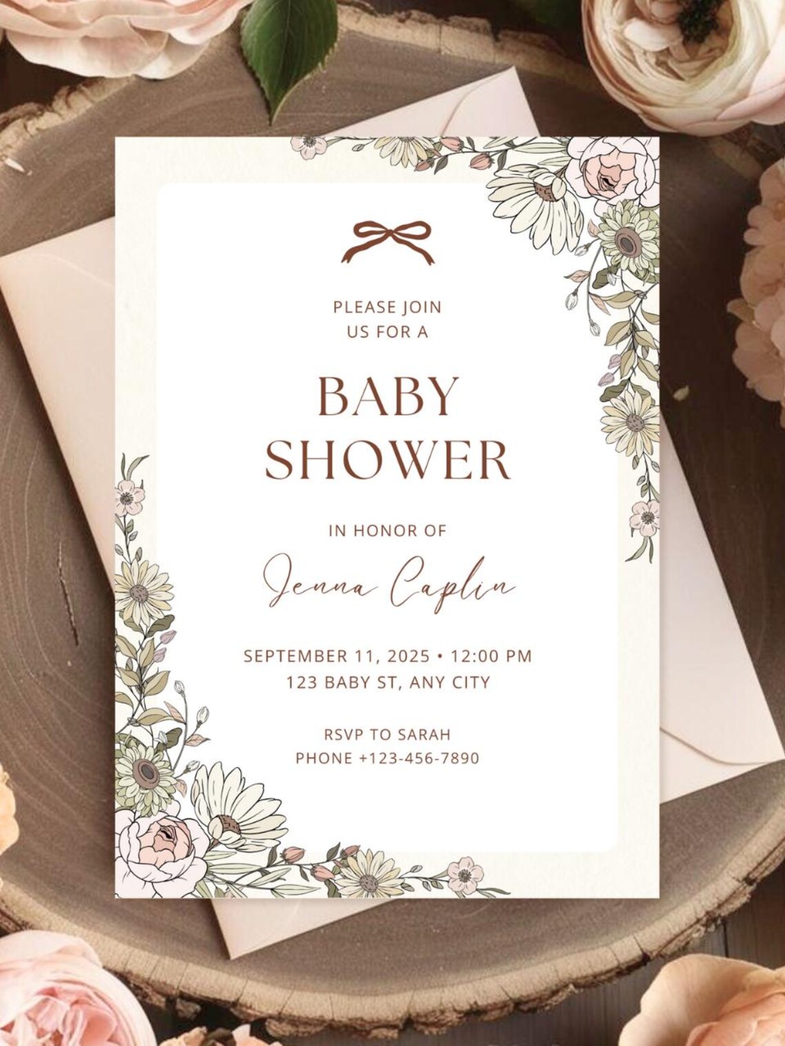 Vintage Floral Baby Shower Invitation, Customizable Template (digital ...